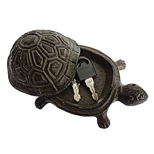 BSTGIFTS Cast Iron Turtle Key Hider - Spare Key Holder - Garden Decoration Turtle, Jewelry Trinkets Box for Key, Ear Studs, Ring, Paper Clip (Antique Brown)…
