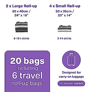 Bramble 7 Sizes 20 Vacuum Storage Bags Space Saver Bags (2 XL Jumbo/2 Jumbo/2 Large/2 Medium/6 Small/6 Roll) Compression Storage Bags for Comforters & Blankets, Vacuum Sealer Bags for Clothes Storage