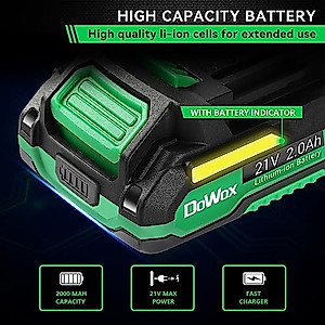 DOWOX Impact Driver Kit, 2000 IN-LBS 21V Impact Drill Driver Set, 1/4'' Hex Chuck 0-3200 RPM Variable Speed, 2.0Ah Battery and 1H Fast Charger, 7Pcs Driver Bits Socket and Tool Case