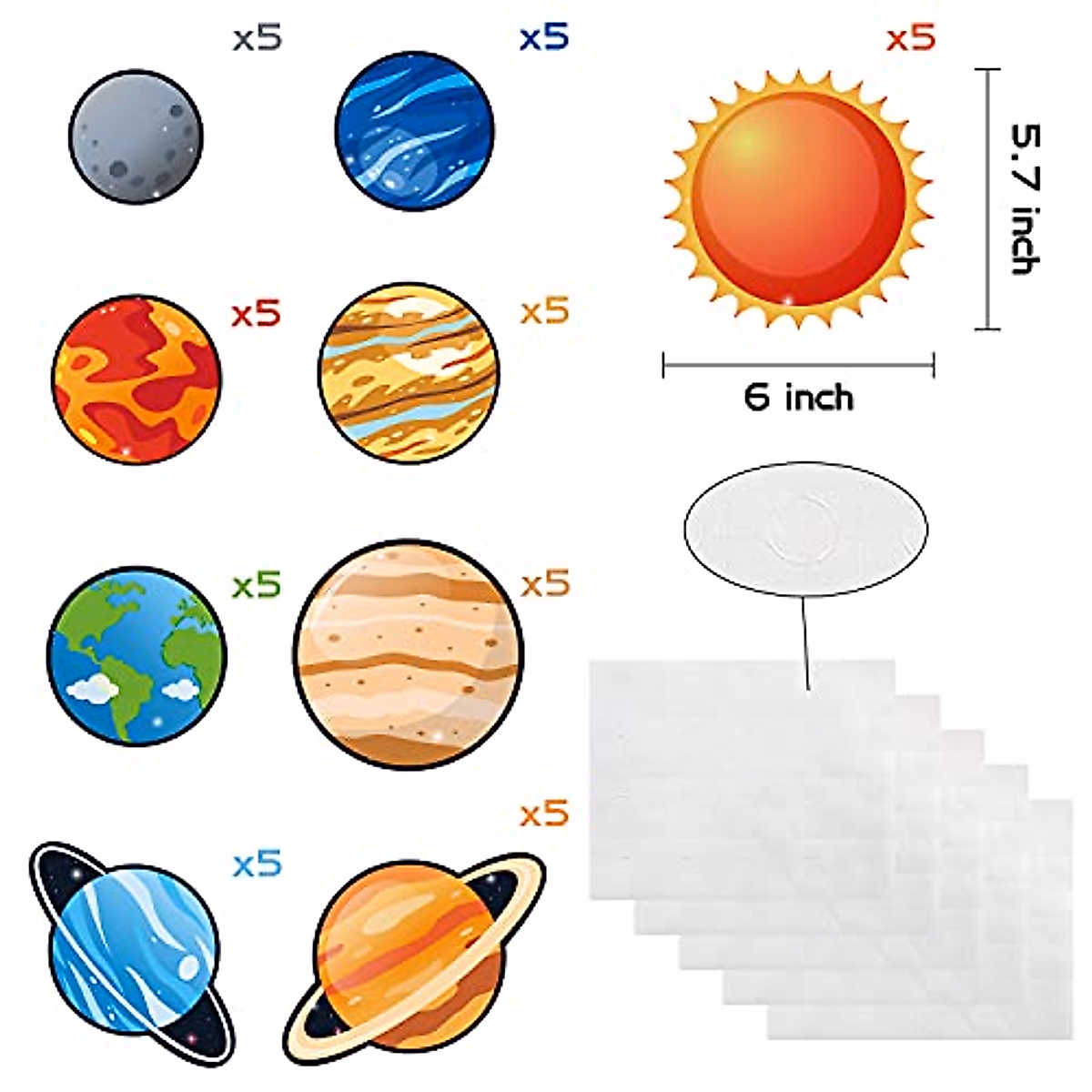 BeYumi 45Pcs Solar System Cutouts 9 Planets Galaxy Wall Decal Educational Material Removable Wall Stickers Outer Space Decor for Bedroom Nursery Classroom Bulletin Board Displays Universe Theme Party