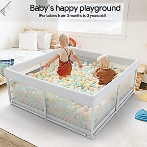 Fodoss Baby Playpen, Playpen for Babies and Toddlers, 47x47inch Small Baby Play Pen, Play Yard for Baby, Extra Large Baby Playard & Sassy Stacks of Circles Stacking Ring STEM Learning Toy