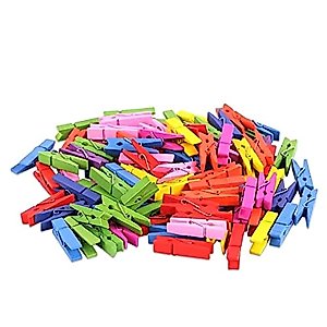 Mippein 100pcs Sturdy Colored Wooden Mini Small Tiny clothespins for Dry Laundry on Clothesline, Bag Clips, Crafts, Photos, Home, School, Arts Crafts Deco