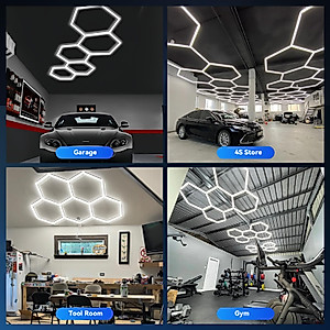 JESLED Hexagon Garage Lights, 192W 21120LM Super Bright Hexagon Ceiling Light, 5 Grid Systems Hexagon Led Garage Lights for Warehouse, Workshop, Car Detailing Shop, Basement, and Gym