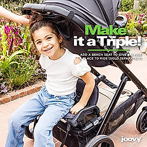 Joovy Qool Double Bundle Double Stroller with Reconfigurable Seats, Magnetic Safety Harness with Padding, UPF 50 Sun Canopy, and Large Storage Basket, Jet