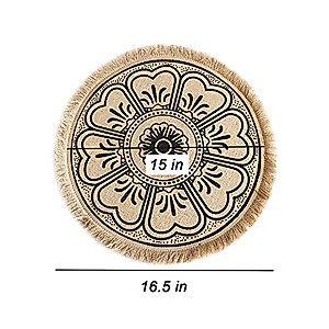 Round Burlap Woven Placemats Set of 6 15-Inch Jute Table Mats with Fringe Pompom Reusable Boho Farmhouse Rustic Place Mats for Parties Weddings Holiday Farmhouse Coffee Bar Decor (Style 5)