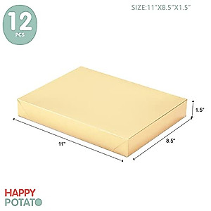 HAPPY POTATO Gift Boxes with Lids 11x8.5x1.5 Inches Gold Shirt Boxes Gift Boxes for Clothes Gift Wrap Boxes (Grain Texture Gold, Pack of 12)