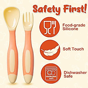 Mars Baby Silicone Baby Spoons Set for Self-Feeding - Bendable Learning Utensils for Toddlers - Perfect for Introducing Solids - With Travel Case - Orange