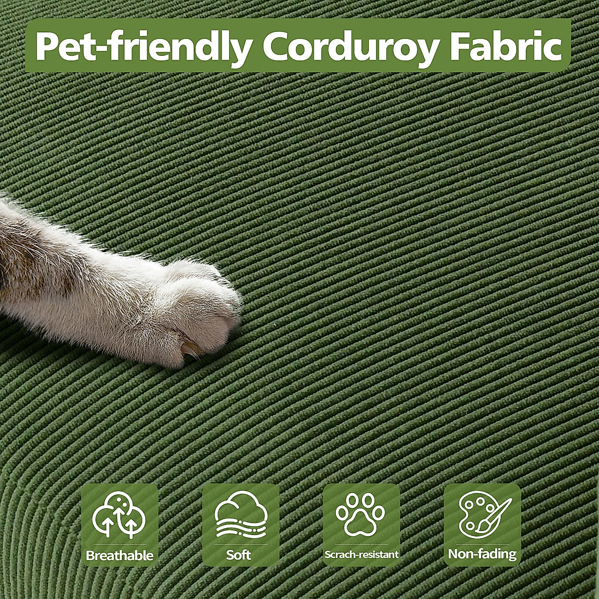 POUUIN 96" Corduroy Sectional Sofa Couch,L Shape Couches for Living Room,3 Seat Reversible Chaise Sofa Convertible Lounge Corner Sofa Living Room Furniture Set (Green)