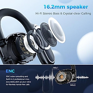 VoxSoul Open Ear Headphones - Lightweight Wireless Bluetooth 5.3 Headphones with 2 Microphone, Open Ear Earbuds Design for Long-Lasting Comfort, 55H Play Time Crystal-Clear Calls for Driving Black