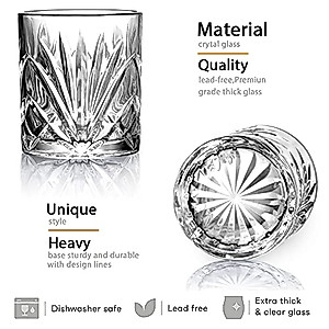 Whiskey Glasses Set of 6-10oz Premium Crystal Whiskey Glass, Rock Style Old Fashioned Glass For Drinking Scotch, Bourbon, Cognac, Irish Whisky and Old Fashioned Cocktails