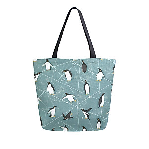 ZZXXB Penguin Skating Reusable Grocery Shopping Bag Heavy Duty Canvas Tote Bag Large Collapsible for Women