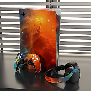 PlayVital Orange Star Universe Full Set Skin Decal for ps5 Console Disc Edition, Sticker Vinyl Decal Cover for ps5 Controller & Charging Station & Headset & Media Remote