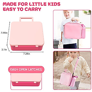 Kids Bento Lunch Box with 8oz Soup Thermo, Water Bottle, Kids Leakproof Lunch Food Containers with 4 Compartment, Kids Insulated Hot Food Jar with Lunch Bag for School, Trvael (Pink)