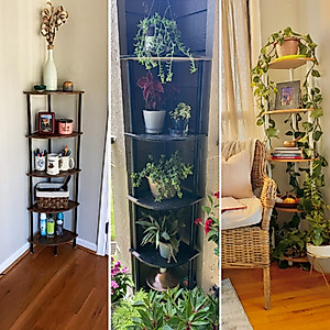 SHENGTIAN 5 Tier Corner Shelves, Multipurpose Shelving, Corner Bookshelf Plant Stand, Corner Storage for Living Room, Kitchen, Home Office