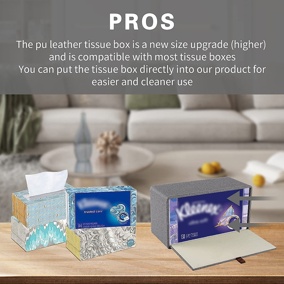 XNONE Tissue Box Cover Rectangle Kleenex Box Holder PU Leather Facial Organizer with Magnetic Bottom,Decorative Napkin Caddy for Vanity Dresser Night Stand Table Countertop Home Office Car,Grey