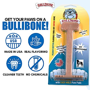 Bullibone Nylon Dog Chew Toy Nylon Bone - Improves Dental Hygiene, Easy to Grip Bottom, and Permeated with Flavor (Peanut Butter, Large - 2 Pack)