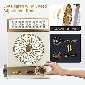 Ansee Solar Fan Camping Fan Cooling Table Fans 3 in 1 Multi-Function with Eye-Care LED Table Lamp Flashlight Torch Solar Panel Adaptor Plug for Home Use Camping (Golden)