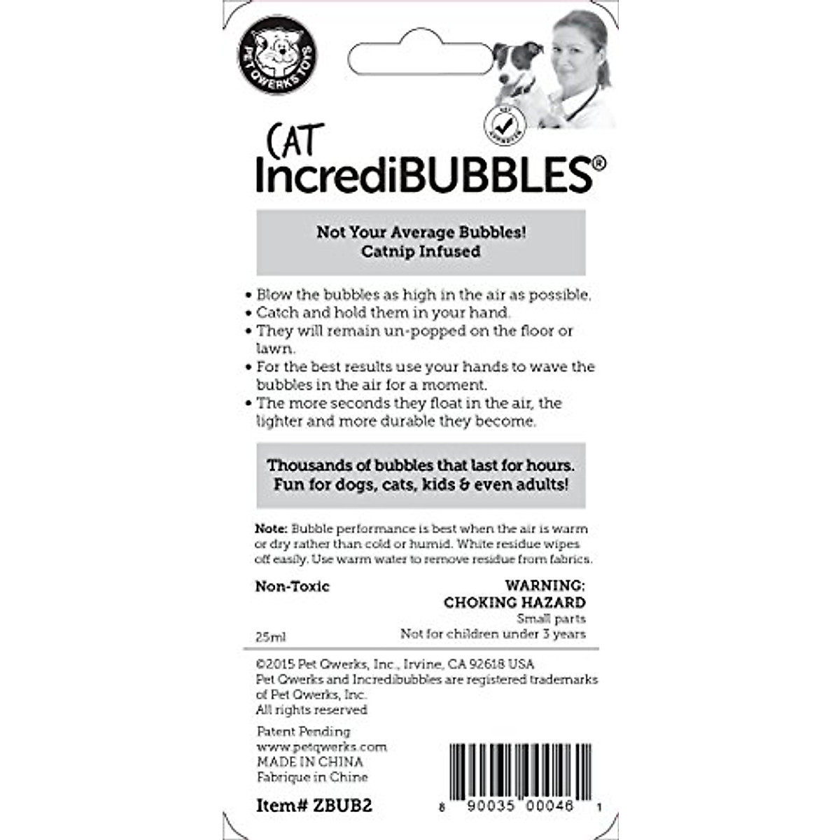 Pet Qwerks Incredibubbles Interactive Cat Toys - Long Lasting Edible Bubbles for Cats - Catnip Flavor - 20 ML