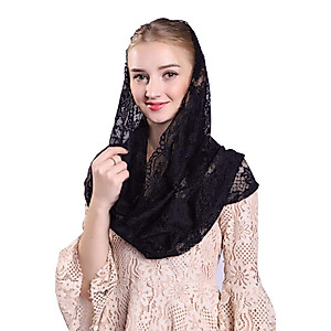 Grettytling Soft and Comfortable Mantilla Veils Spanish Style Lace Infinity Veil Mantilla Latin (Black)