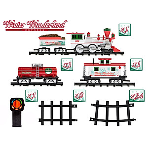 Lionel Battery-Operated Winter Wonderland Express Toy Train Set with Locomotive, Train Cars, Track & Remote with Authentic Train Sounds, Steam & Lights for Kids 4+
