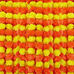 6 Pcs× 5 Feet Long Marigold Flowers Garland Bulk Indian American Wedding Party Mantel Decoration Artificial Dia de Los Muertos Decorations for Altar Faux Flower Garland for Diwali, Bush Floral Party