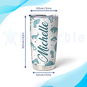 Hyturtle Personalized Gifts Manatee Lover - Manatees Printed Customized Name Stainless Steel Tumbler 20 oz With Lid - Idea Cute Sea Animal Lover Gifts For Women, Girl, Kids On Birthday, Christmas