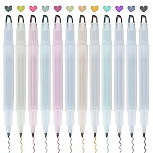 LABUK 12pcs Clear View Tip Highlighter, Dual Tips Marker Pen, Mild Assorted Colors, See-Through Chisel Tip and Fine Tip, Water Based, No Bleed Dry Fast for Journal Bible Planner Notes