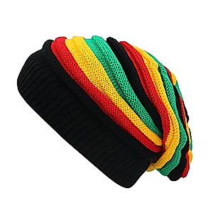 Unisex Jamaica Reggae Cap Rasta Slinky Beanie Multi-Colour Striped Slouchy Baggie Beanie Skullies Gorro Rasta Hat