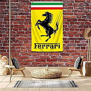 Kasflag Ferrari Flag Banner Vertical Yellow (3x5ft,Heavy Duty, Durable 150D Polyester) Brass Grommets For Outdoor Room Man Cave