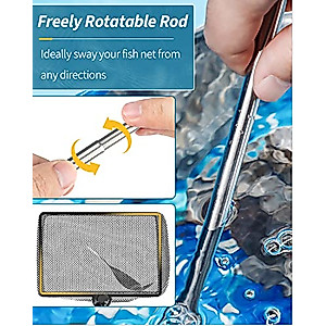 Pawfly 4 Inch Aquarium Fish Net with Telescopic Stainless Steel Handle Small Square Net with Soft Fine Mesh Sludge Food Residue Wastes Skimming Cleaning Net for Fish Tanks Small Koi Ponds and Pools