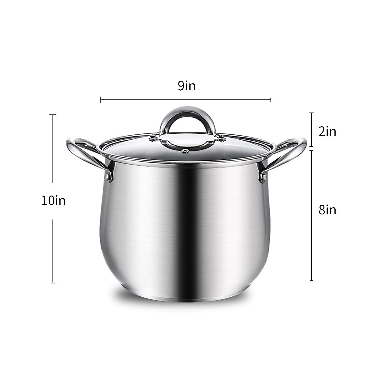 10 Quart Large Stock Pot with Steamer and Glass Lid, Stainless Steel Mirror Polished Stockpot Soup Pot for Cooking, Silver, Dishwasher Safe