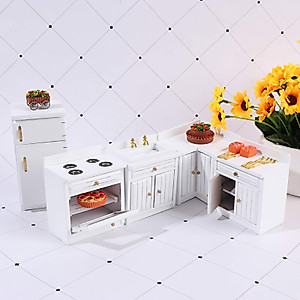 Haomian Dollhouse Kitchen Furniture Kit 1:12 Dollhouse Miniature Furniture Wooden Kitchen Cabinet Fridge Set Kitchen Dining Room Furniture for 1:12 Dollhouse Miniatures Scenes Accessories (C)