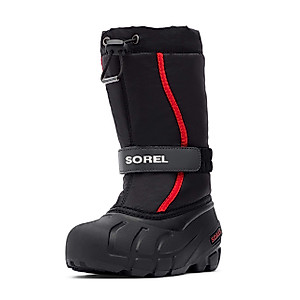 Sorel Snow Boot, Black X Bright Red Youth, 4 US Unisex Big Kid
