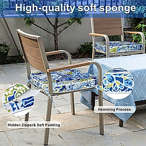 JMGBird Outdoor Chair Cushions Set of 4 Patio Cushions D16 x W17 Inch with Ties, Outdoor Chair Pad for Patio Furniture Upgrade Thicker