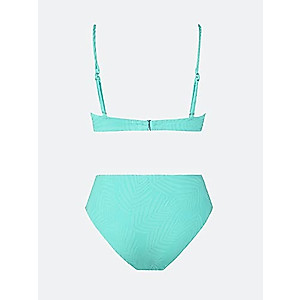 CUPSHE Women Swimsuit Bikini Set Two Piece Bathing Suit High Waisted Ribbed Texture Asymmetrical Bottom, XL Light Green