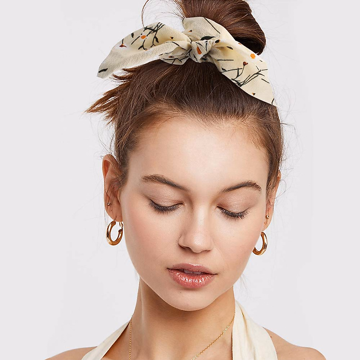 AOPRIE Chiffon Hair Bunny Ear Scrunchies with Bow - 20Pcs Elegant Hair Elastics, Ponytail Holders & Soft Hair Bands