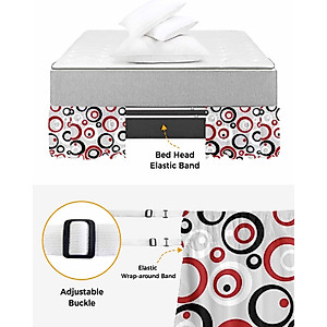 Red Black Bed Skirt Queen Size 16 Inch Drop, Adjustable & Elastic Wrap Around Bed Skirts Pleated Luxury Dust Ruffles for Twin Full Queen Cal King Base Bed, Modern Geometric Boho Polka Dot Grey