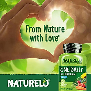 NATURELO One Daily Multivitamin for Men - with Vitamins & Minerals + Organic Whole Foods - Supplement to Boost Energy, General Health - Non-GMO - 180 Capsules