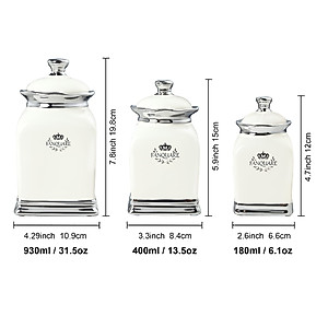 fanquare White Canisters Set of 3, Farmhouse Porcelain Cookie Jars for Countertop, Large Ceramic Sugar Container with Lid, Spice Jar with Label