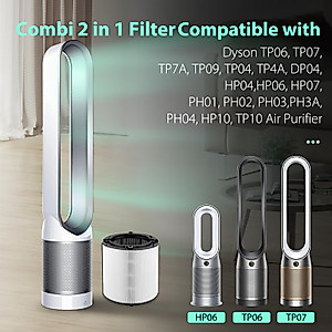 360°Combi 2 in 1 HEPA and Carbon Replacement Filter Compatible with Dyson TP06 HP06 PH02 PH01 PH03 PH04 HP09 TP09 HP07 TP07 TP10 HP10, H13 Grade True HEPA Replacement Filter, 1 Pack