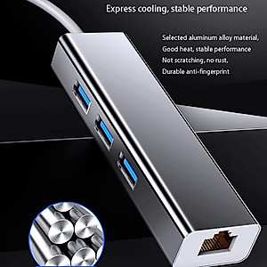 Beyori USB Hub,USB 3.0 Hub [5Gbps] with 10/100/1000M Ethernet and 3 USB 3.0 Ports for Laptop, USB Flash Drives, and Mobile HDD Silver (Color : Silver)