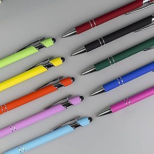 Idcrea Retractable Ball Point Pens with Stylus Tip Medium Point Soft Touch Metal Matt Assorted Color Barrel Black Ink 10 Count