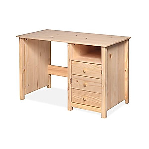 From the Tree Furniture Solid Pine Wood Writing Desk with Drawers and Storage (Unfinished), (DK001)