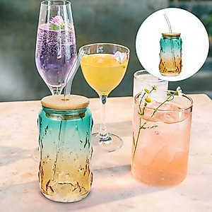 Hemoton Drinking Cup Glass Cups Water Cups Drinking Glasses with Bamboo Lids and - 12oz (350ml) Can Shaped Cups, Beer Glasses, Iced Coffee Glasses (Orange) Cold Drink Cups Flutes