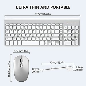 Wireless Keyboard and Mouse Combo with 7 Colored Backlits, Wrist Rest, Rechargeable Ergonomic Keyboard with Phone Holder, Silent Lighted Full Size Combo for Window, Mac, PC, Laptop (Silver and White)