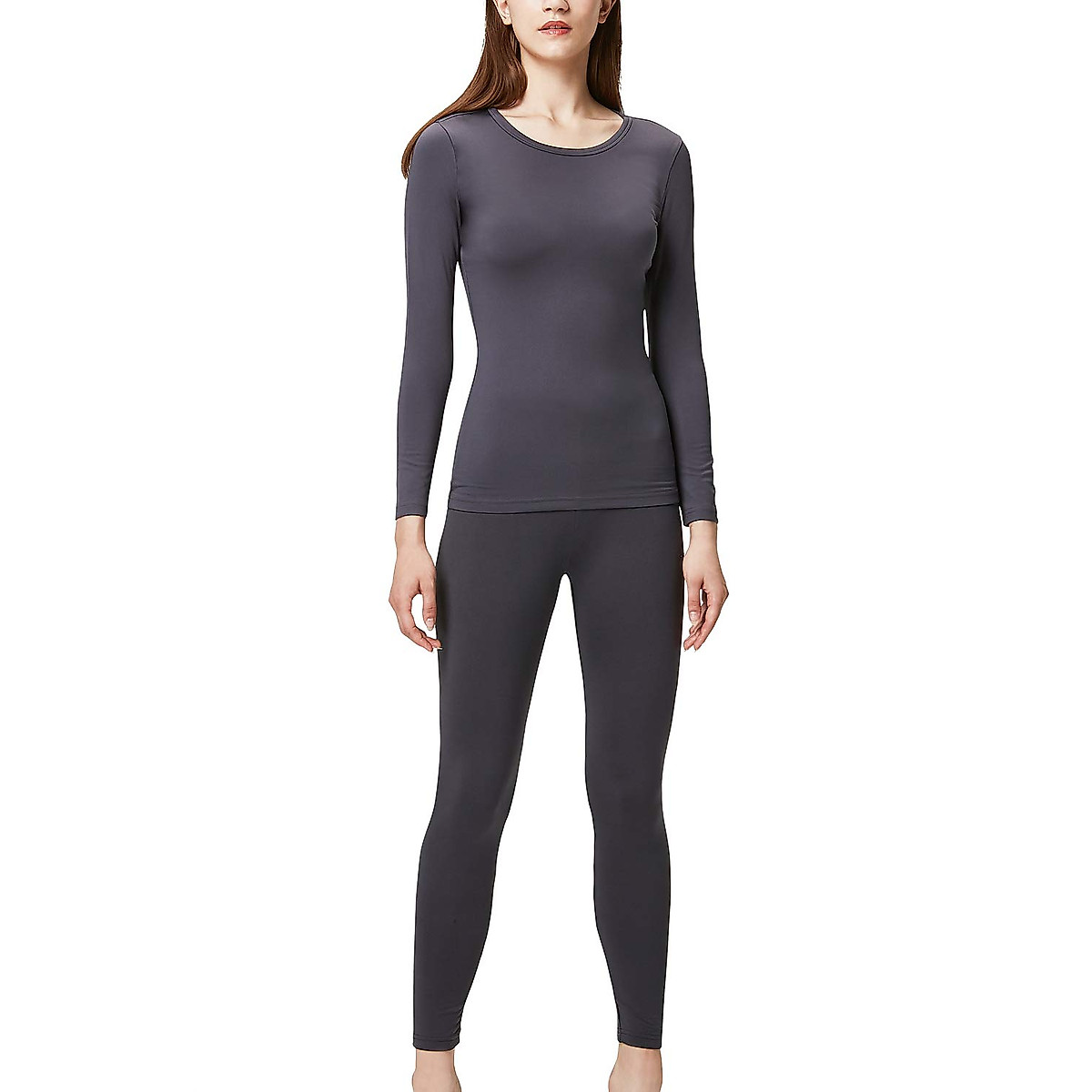 DEVOPS Women's Thermal Underwear Long Johns Top & Bottom Set (Medium, Charcoal)