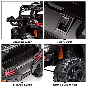 Nasitip 12V Kids Ride On Car Truck w/Parent Remote Control, Spring Suspension, LED Lights, AUX Port, Music (Black, no Tent)