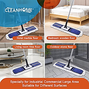 CLEANHOME 24" Commercial Dust Mop for Floor Cleaning, Heavy Duty Duster Floor Mop with 59” Extendable Long Handle,Hotel Gym Garage Hospital Household Cleaning Supplies for Hardwood,Marble Floors,Blue