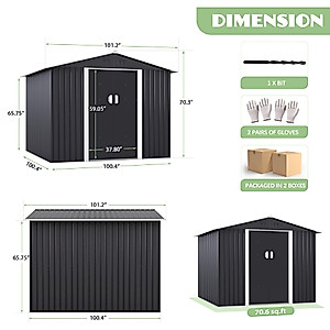 JAXPETY 8'x8' Garden Shed, Large Metal Lockable Outdoor Storage Shed & Outdoor Storage Garden Shed Tool Outdoor Storage Shed with Sliding Doors and Air Vent for Backyard, Patio, Lawn, Dark Grey