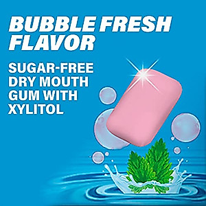 ACT Dry Mouth Moisturizing Gum With Xylitol, Sugar Free Bubble Fresh, 20 Pieces